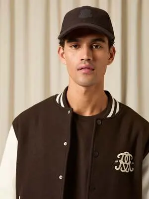 REISS Abel Monogram Appliqué Cap - Dark Brown