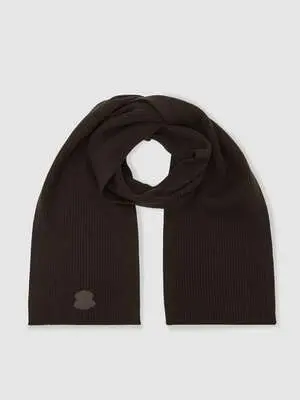 REISS Bennett Monogram Appliqué Wool Scarf - Brown