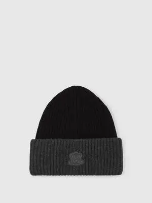REISS Aden Monogram Appliqué Wool Beanie - Black