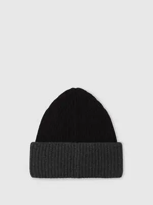 REISS Aden Monogram Appliqué Wool Beanie - Black