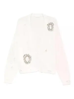 AREA Crystal-embellished Distressed Cardigan - Neutrals