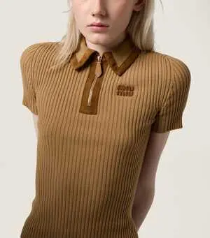 Miu Miu Cashmere-blend Ribbed Polo Shirt