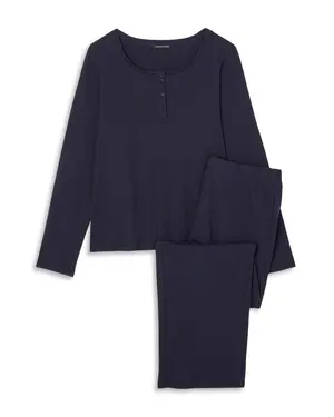 Eileen Fisher Ribbed Henley Ankle Sleep Set - Ink