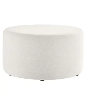 MODWAY Callum Large 29" Round Woven Heathered Fabric Upholstered Ottoman - Heathered Weave Ivory
