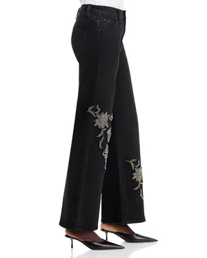 Kobi Halperin Lyla Beaded Floral Wide Leg Jeans