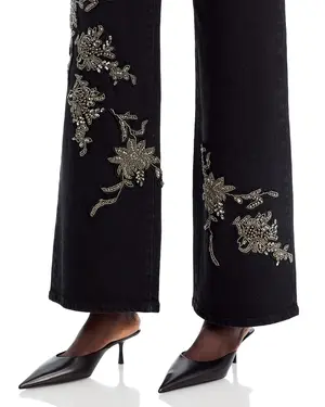 Kobi Halperin Lyla Beaded Floral Wide Leg Jeans