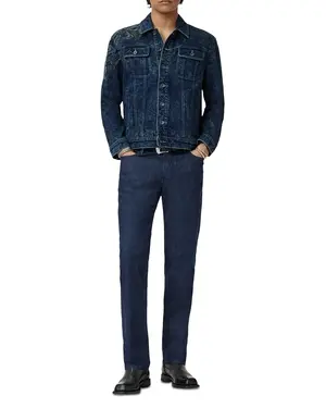 John Varvatos Anthony Embroidered Denim Trucker Jacket - Blue Smoke