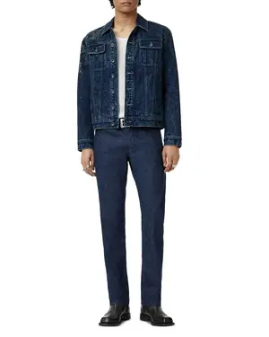 John Varvatos Anthony Embroidered Denim Trucker Jacket - Blue Smoke