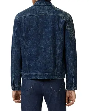 John Varvatos Anthony Embroidered Denim Trucker Jacket - Blue Smoke
