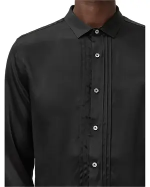 John Varvatos Albany Button Front Silk Shirt - Black