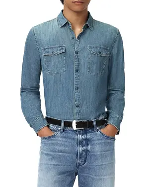 John Varvatos Otto Denim Snap Front Shirt - Aged Blue