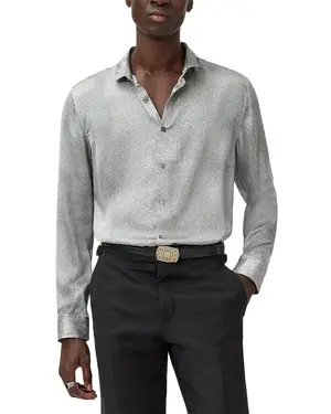 John Varvatos Orchard Button Front Silk Shirt - Silver