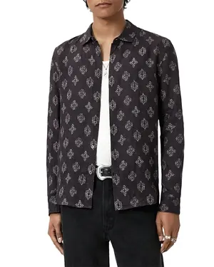 John Varvatos Ross Slim Fit Printed Button Front Shirt - Plum