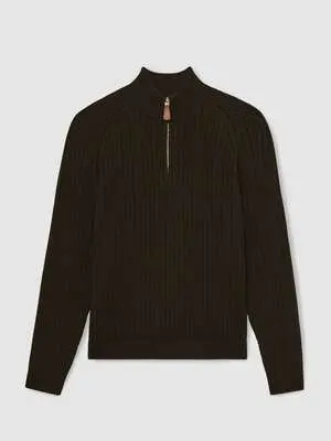 REISS Loxley Cable-knit Half-zip Jumper With Wool - Dark Olive Green