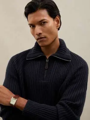 REISS 100% Cashmere Half-zip Jumper - Navy