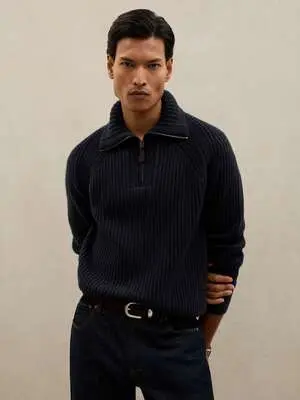 REISS 100% Cashmere Half-zip Jumper - Navy