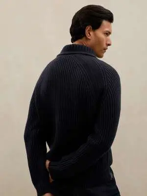 REISS 100% Cashmere Half-zip Jumper - Navy