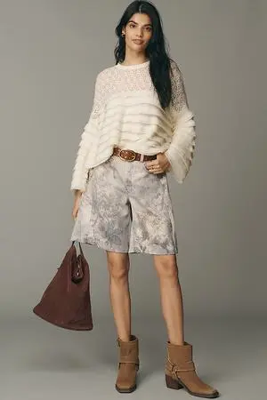 PILCRO Boatneck Ruffled Pointelle Swing Sweater
