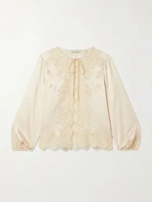DÔEN Lucine Lace-trimmed Silk-satin Blouse
