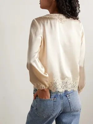 DÔEN Lucine Lace-trimmed Silk-satin Blouse