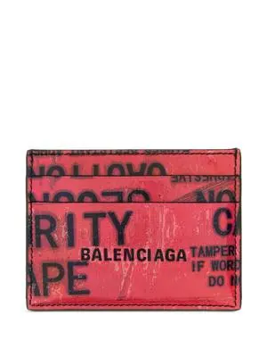 Balenciaga Tape Type Leather Card Holder - Red