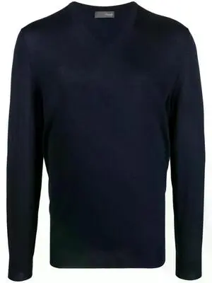DRUMOHR V-neck Merino Wool Jumper - Blue