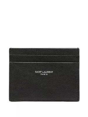 Saint Laurent Paris Credit Card Case In Grain De Poudre Leather - Black