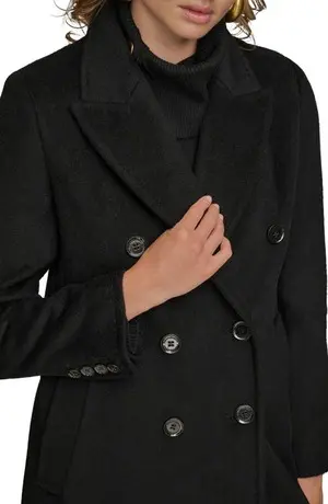 Donna Karan New York Tailored Double Breasted Wool Blend Coat - Black