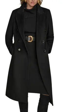 Donna Karan New York Tailored Double Breasted Wool Blend Coat - Black