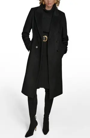 Donna Karan New York Tailored Double Breasted Wool Blend Coat - Black