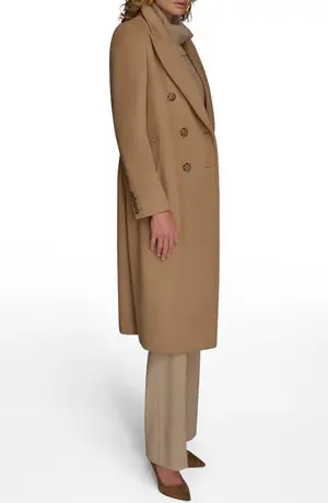 Donna Karan New York Tailored Double Breasted Wool Blend Coat - Camel