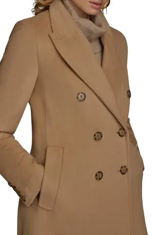 Donna Karan New York Tailored Double Breasted Wool Blend Coat - Camel