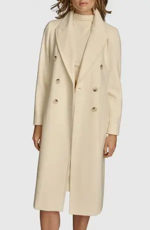 Donna Karan New York Tailored Double Breasted Wool Blend Coat