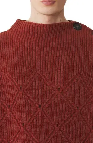 LANVIN Wool Sweater With Diamond Detail - Chestnuts