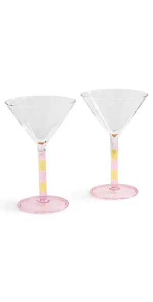 FAZEEK Striped Martini Glass Set Of 2 - Pink/amber