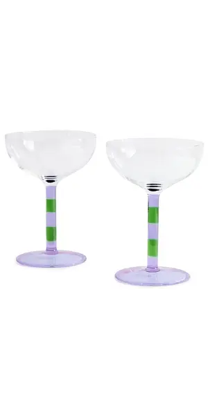FAZEEK Striped Coupe Glasses Set Of 2 - Lilac/green