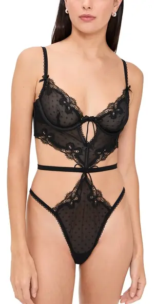 For Love & Lemons Papillion Thong Teddy - Black