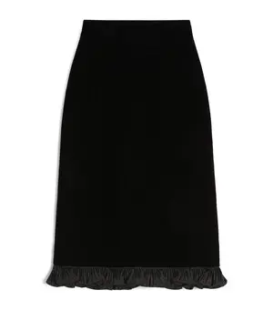 Valentino Garavani Velvet Pencil Skirt With Ruffle Detail
