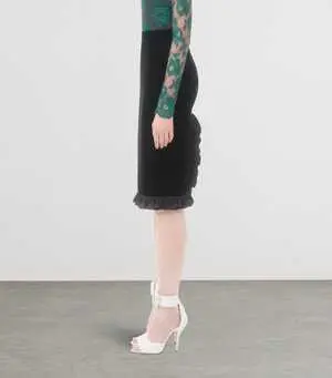 Valentino Garavani Velvet Pencil Skirt With Ruffle Detail