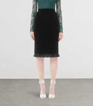 Valentino Garavani Velvet Pencil Skirt With Ruffle Detail