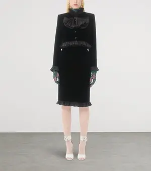 Valentino Garavani Velvet Pencil Skirt With Ruffle Detail