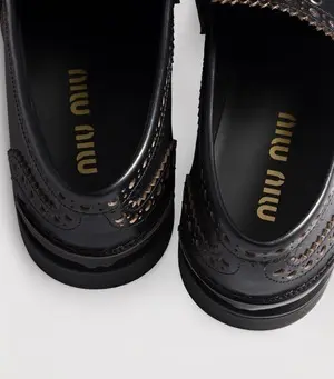 Miu Miu Embellished Leather Penny Loafers - Black