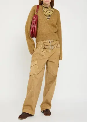 GANNI Melange Brushed Wool-blend V-neck Jumper - Multicoloured