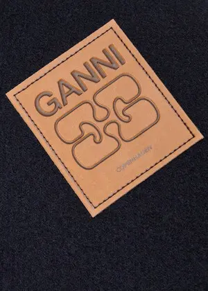 GANNI Designer-appliqué Fringed Wool Scarf - Black