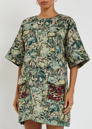 GANNI Patterned Jacquard Woven Mini Kimono Dress - Multicoloured