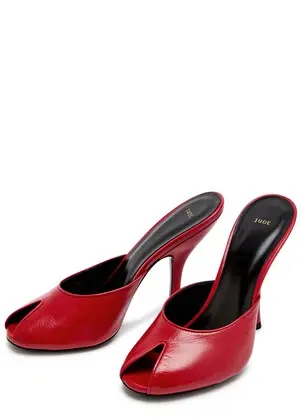 JUDE Date 105 Leather Peep-toe Mules - Red