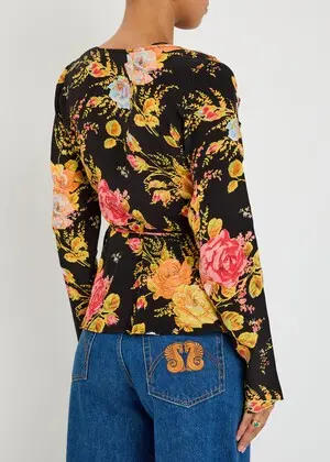 NEVER FULLY DRESSED Floral-print Chiffon Wrap Top