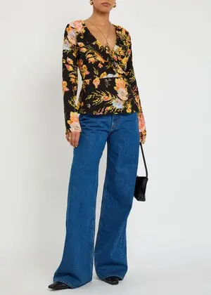 NEVER FULLY DRESSED Floral-print Chiffon Wrap Top
