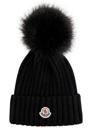 Moncler Ribbed Wool Bobble Hat - Black
