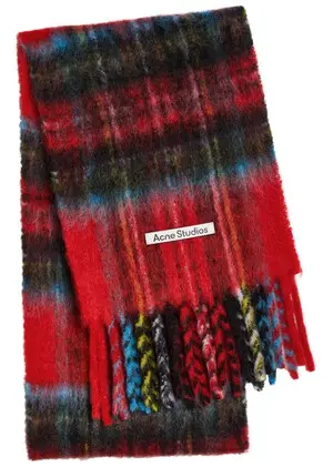 Acne Studios Tartan Fringed Mohair-blend Scarf - Red
